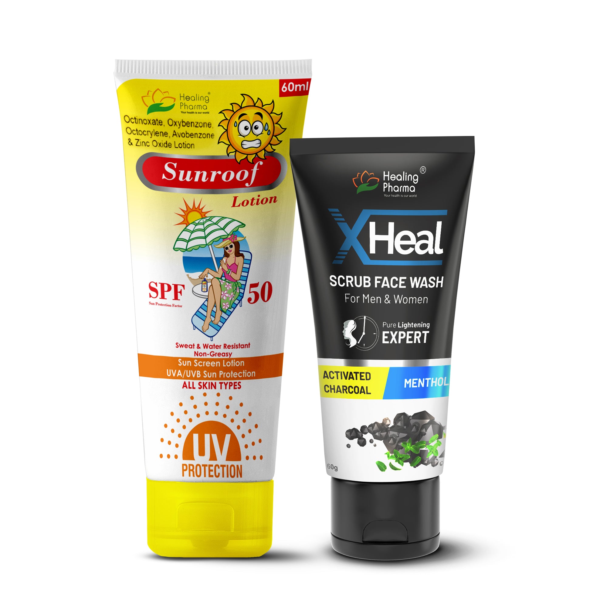 Xheal Activated Charcoal Scrub Facewash and Sunroof SunScreen SPF 50 ...
