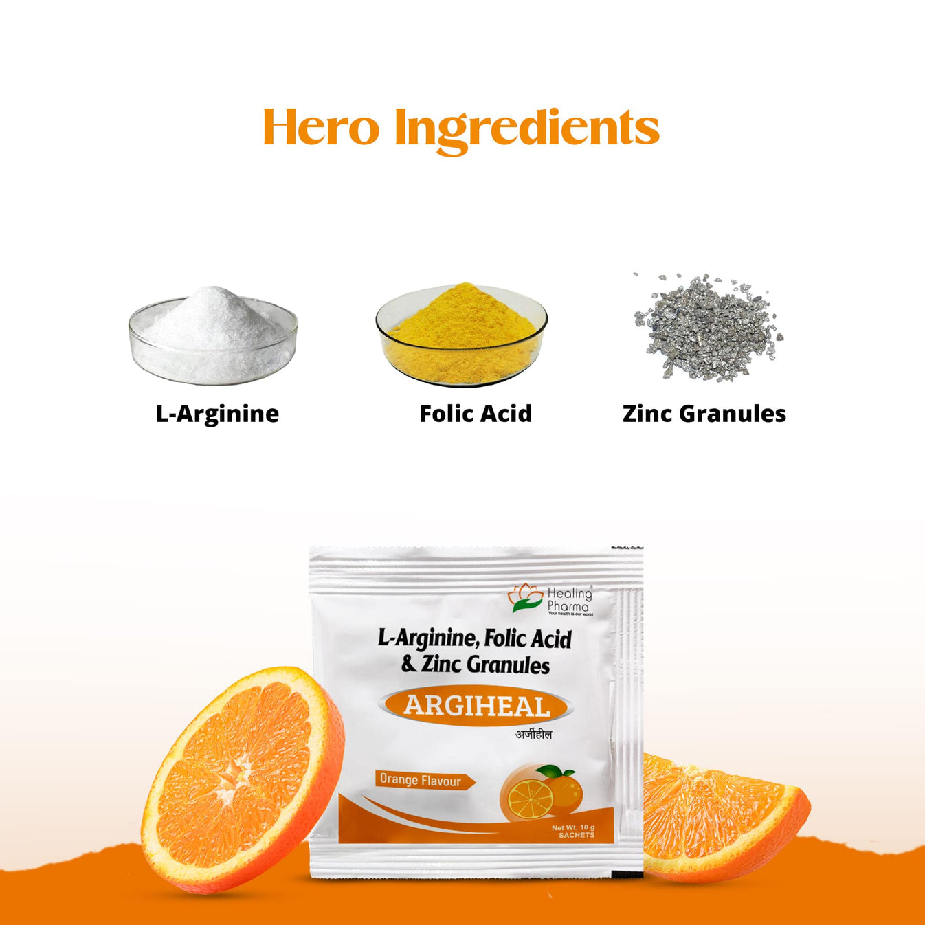 Buy L-Arginine Sachet with Zinc & Folic Acid – Healing Pharma